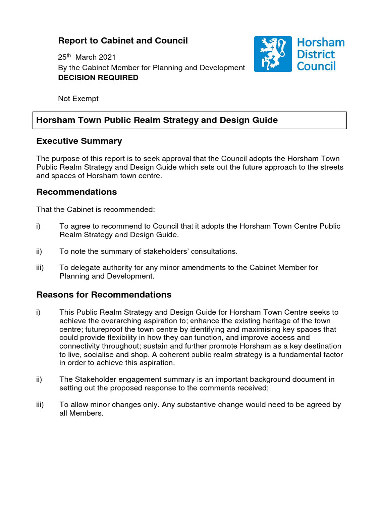 Horsham Town Public Realm Guide | PDF | Procurement | Risk