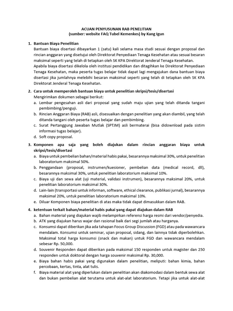 Acuan Penyusunan Rab Penelitian | PDF