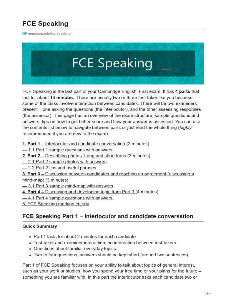 Engexam - info-FCE Speaking | PDF | Verb | English Language