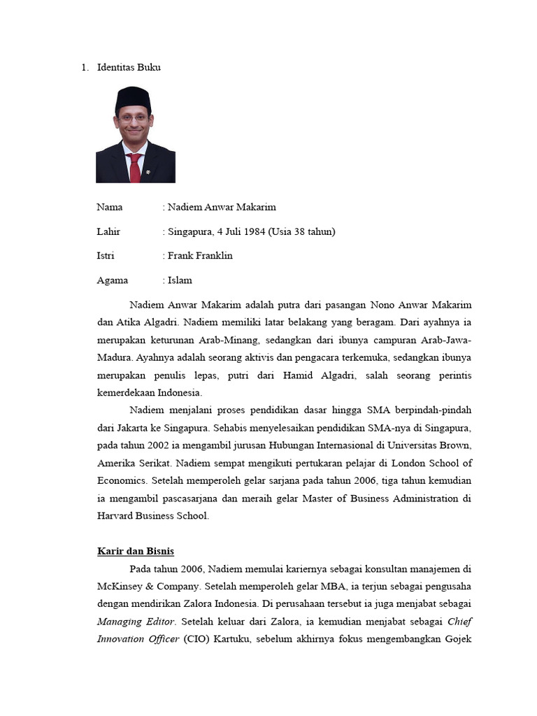 Biografi Kepemimpinan Nadiem Makarim | PDF