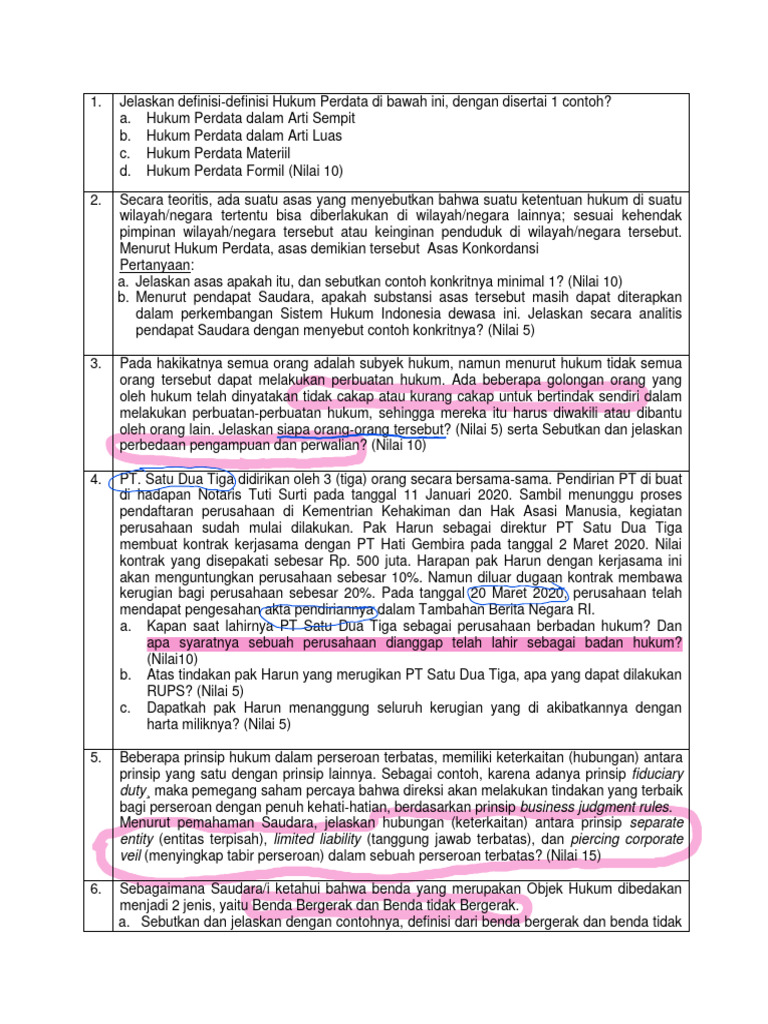 Soal+Jawaban UTS Perdata | PDF