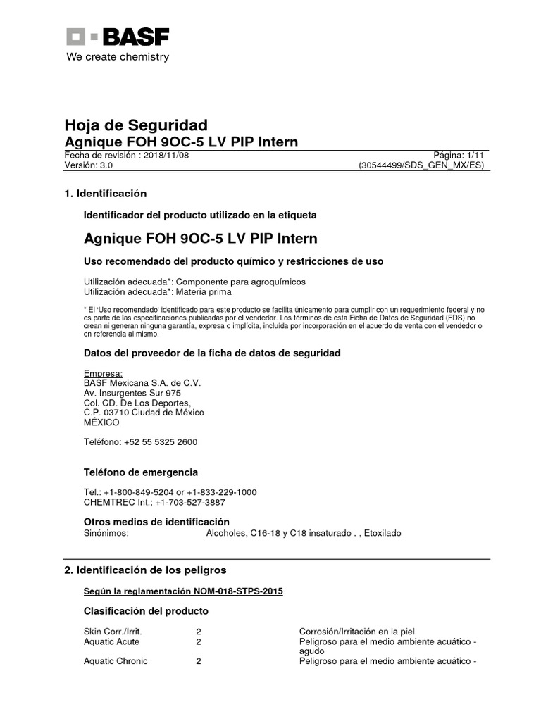 53 - Agnique FOH 9OC-5 MSDS ES | PDF | Agua | Toxicidad