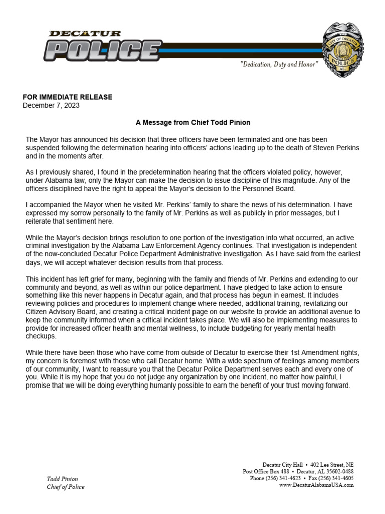 Message From Police Chief Todd Pinion | PDF | Police | Justice