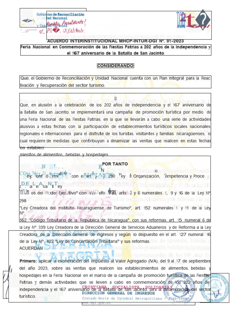 Acuerdo Interinstitucionel MHCP INTUR DGI No 01 2023 | PDF | Servicios ...