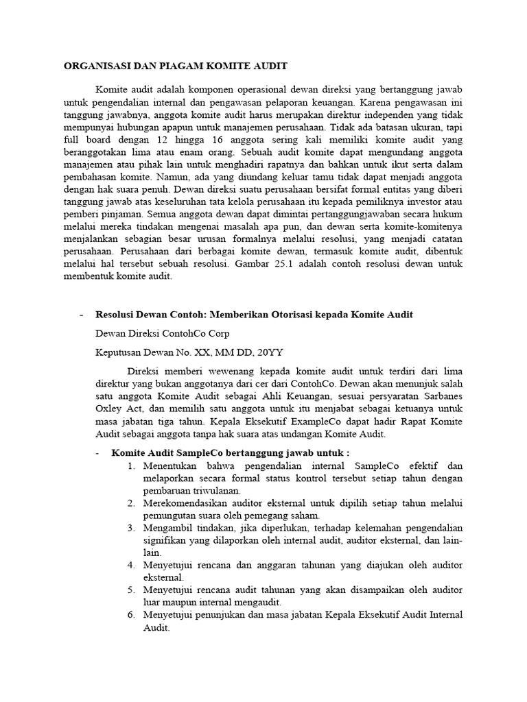 ORGANISASI DAN PIAGAM KOMITE AUDIT | PDF