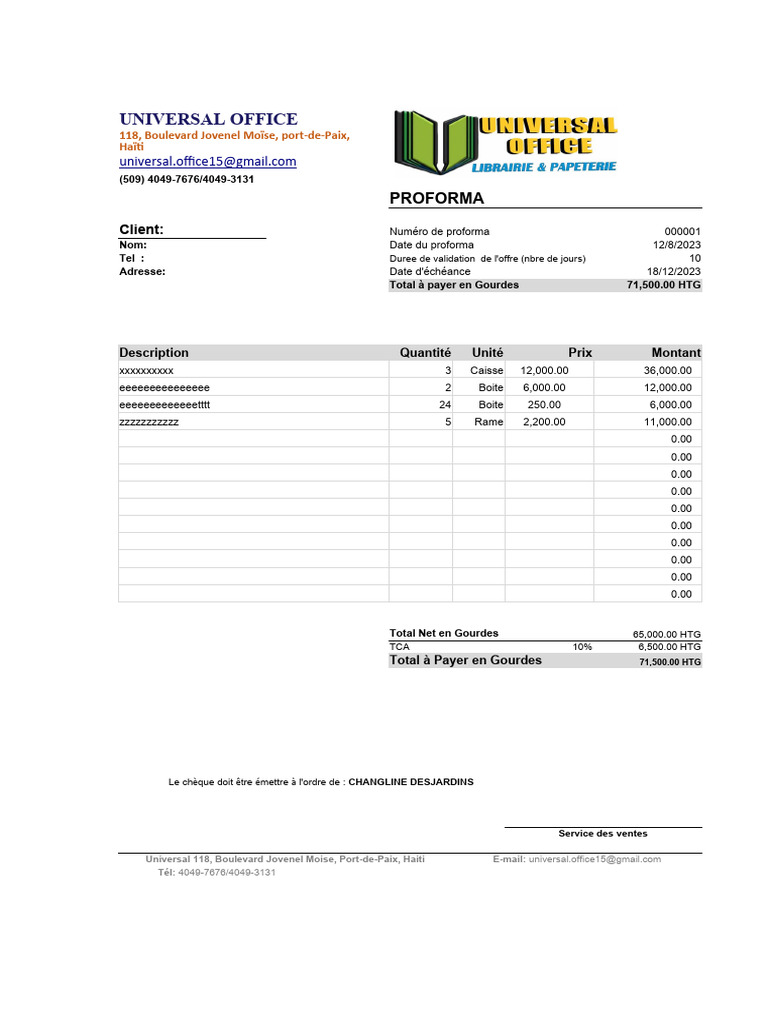 Proforma Universel - 71,500 HTG | PDF