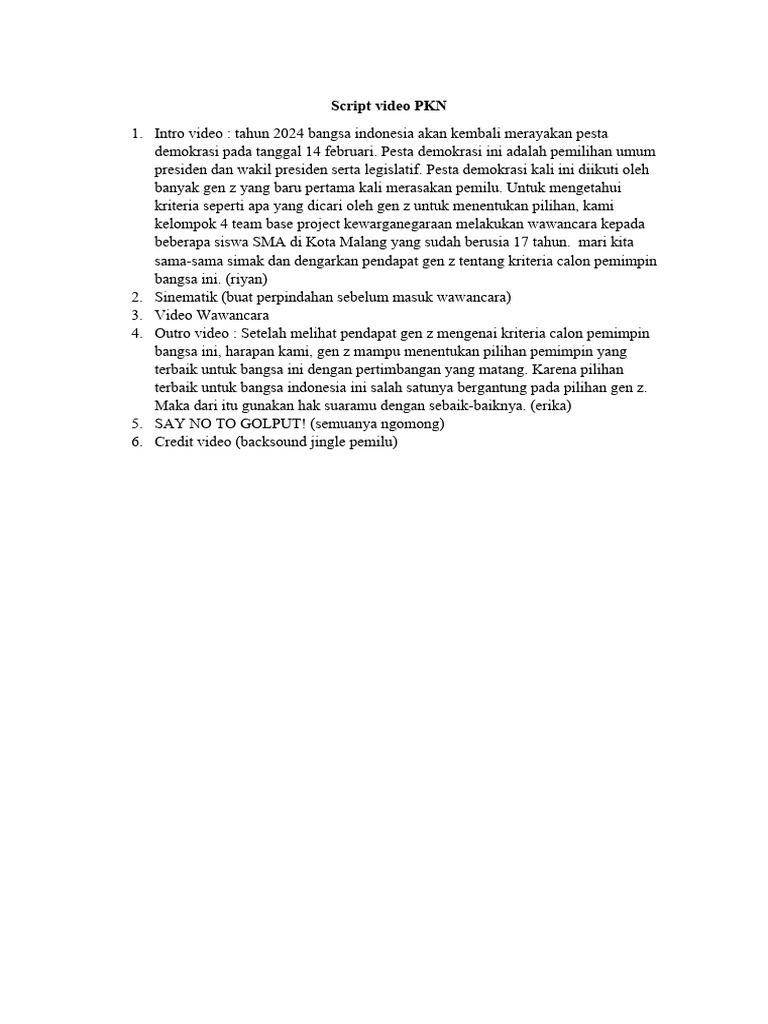 Script Team Base Project PKN-1 | PDF