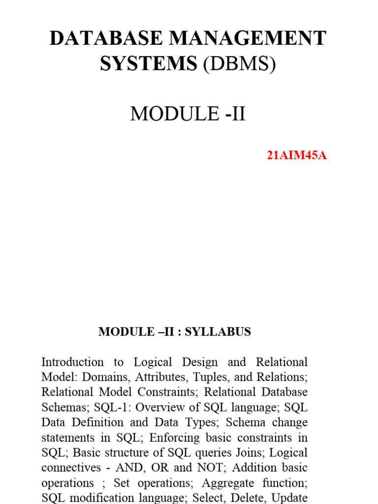 21aim45a-Dbms Module-2 | PDF | Relational Database | Relational Model