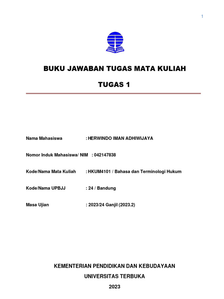 HKUM4101 - Bahasa Dan Terminologi Hukum - TMK 1 | PDF | Hukum