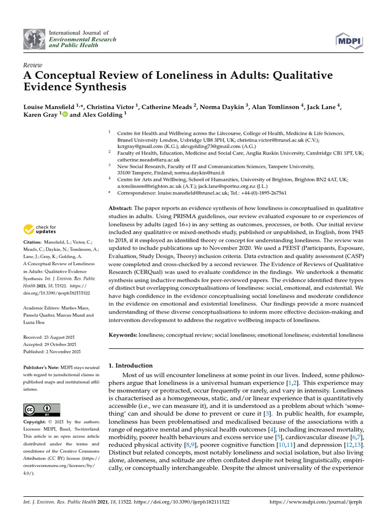 A Conceptual Review of Loneliness | PDF | Loneliness | Systematic Review