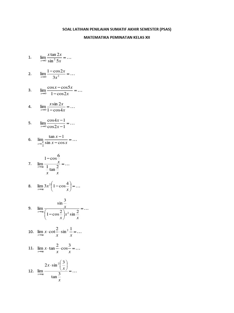 Soal Latihan Psas MTK Peminatan | PDF
