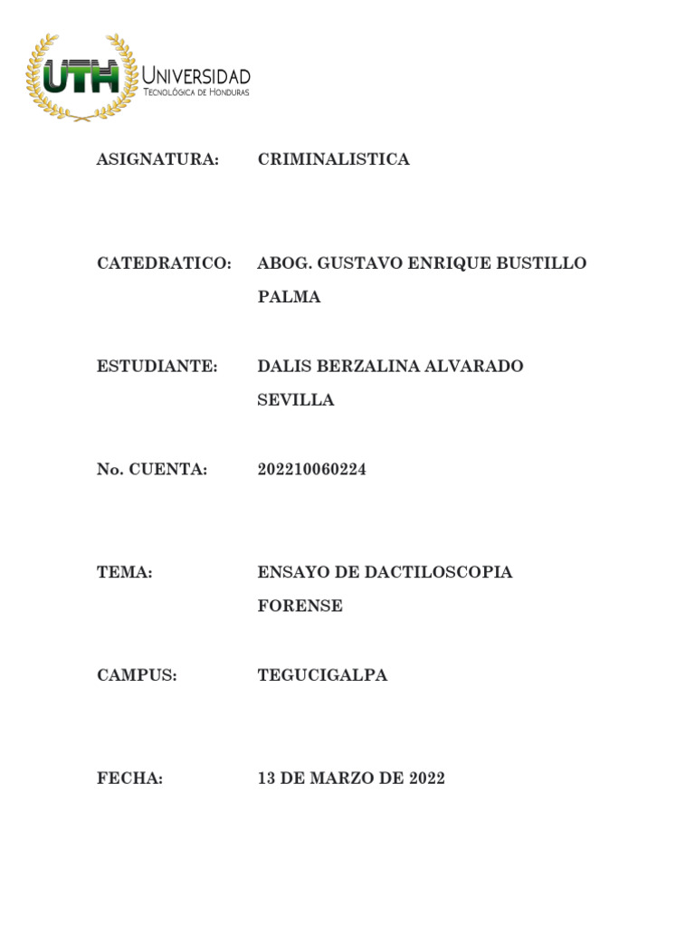 Dactiloscopia Forense: Identificación Criminal | PDF | Huella dactilar ...