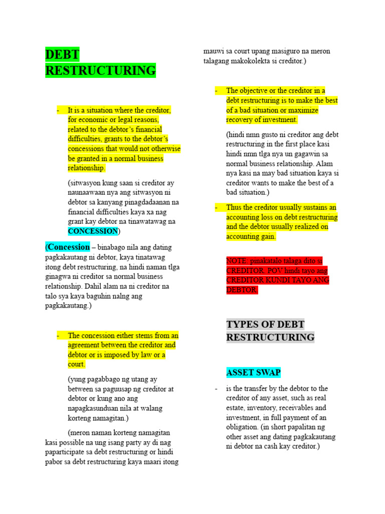 Debt Restructuring | PDF | Debits And Credits | Equity (Finance)