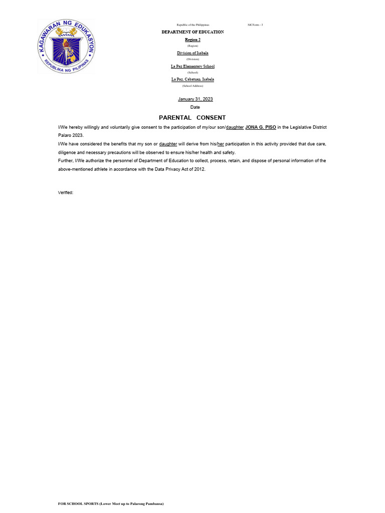 2020 Parents Consent Revised 2 | PDF | Government