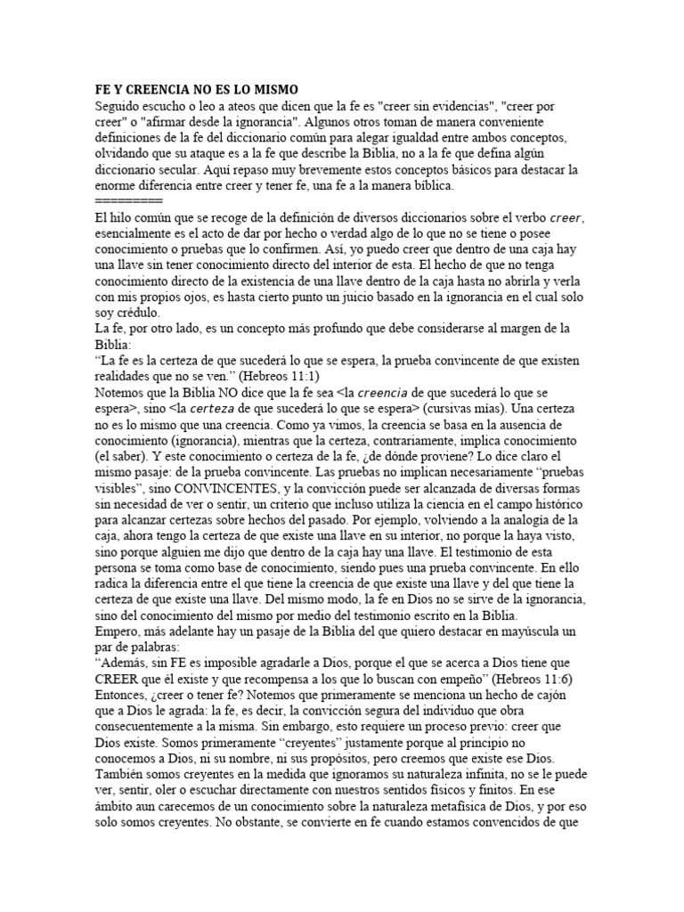 Fe Y Creencia No Es Lo Mismo Pdf Dios Deísmo