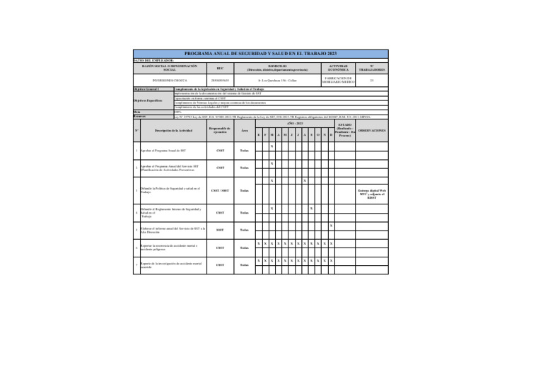 Programa Anual De Seguridad Y Salud En El Trabajo Pdf