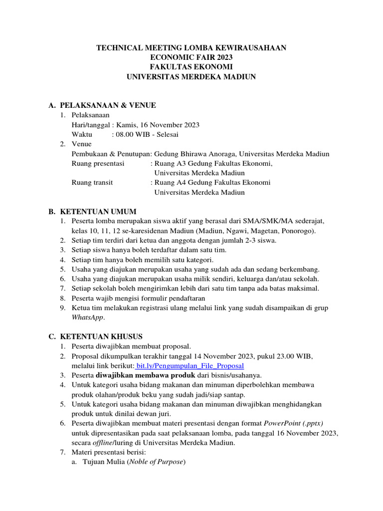 Technical Meeting Lomba Kewirausahaan Ecofair 2023 | PDF | Bisnis | Seni