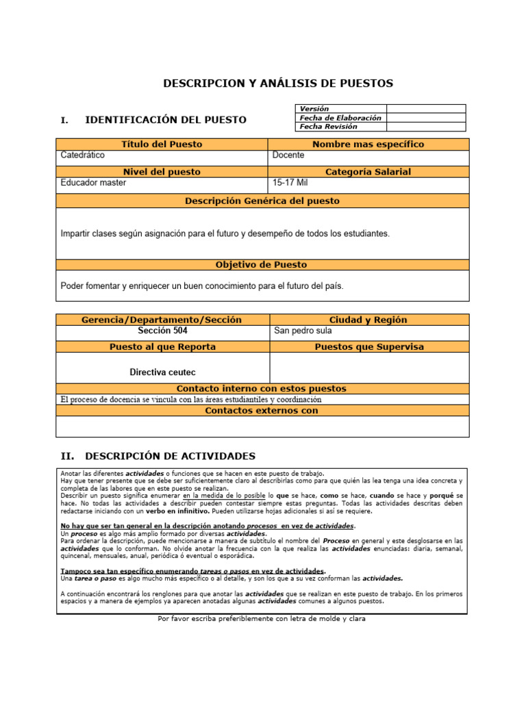 Formato Descripción de Puestos | PDF | Verbo