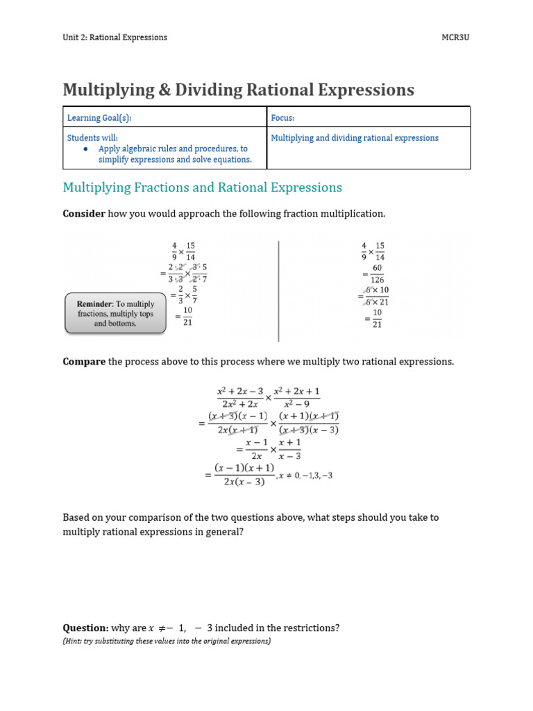 13 Multiplying - Dividing Rational Expressions | PDF | Multiplication ...