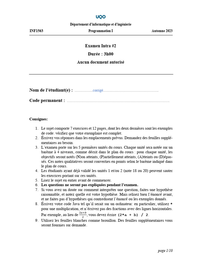 Exerice Programmation 1 Langage Java | PDF | Programme informatique | Programmation