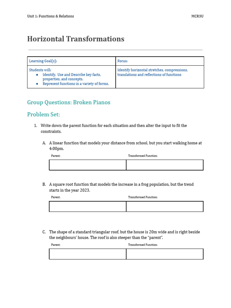 7 Horizontal Transformations | PDF | Function (Mathematics) | Mathematics