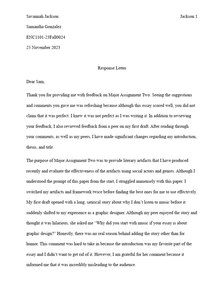 Response Letter Final | PDF | Essays | Genre