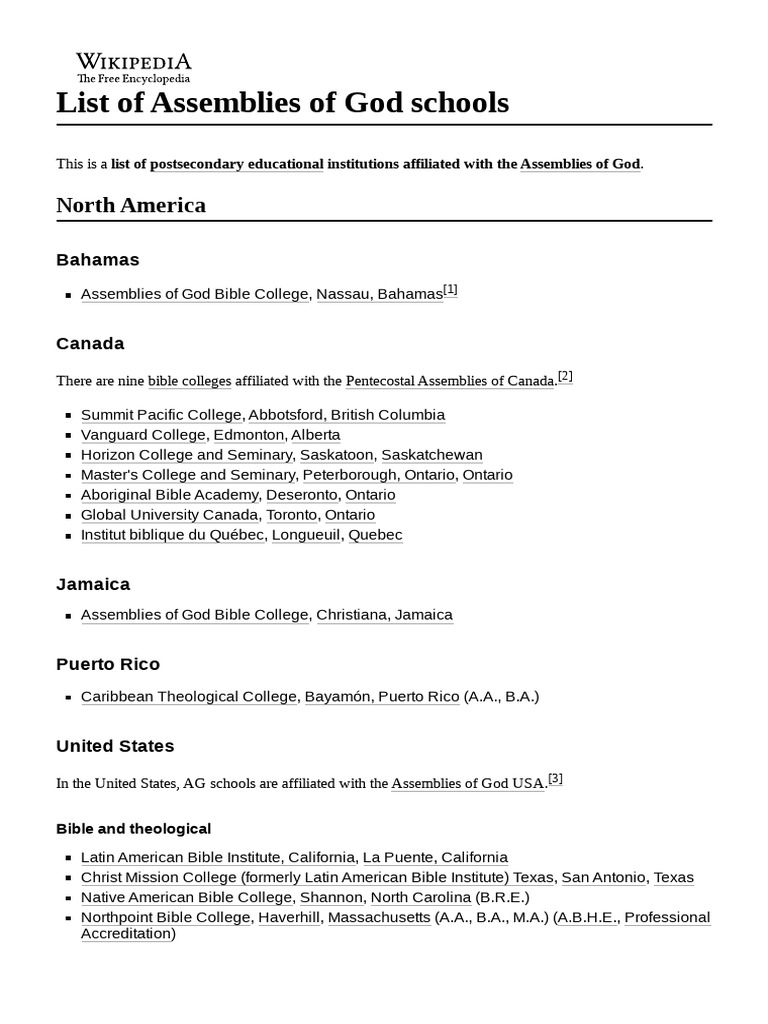 List of Assemblies of God Schools | Download Free PDF | Christian Denominational Families ...