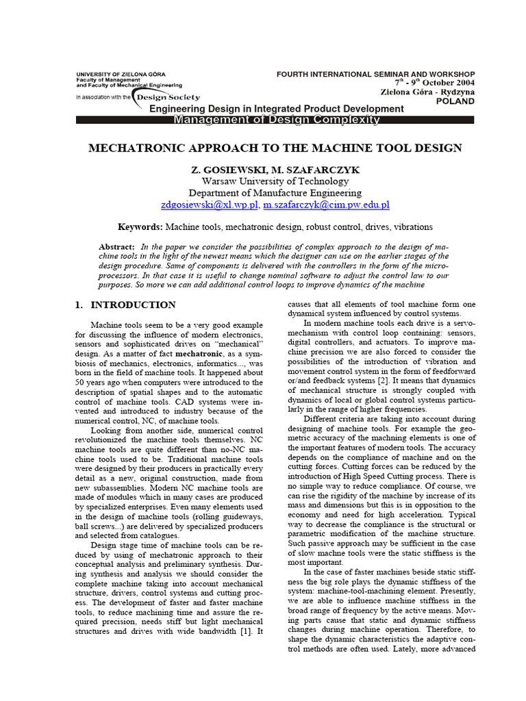 Mechatronic Approach To The Machine Tool Design | PDF | Control Theory | Machines