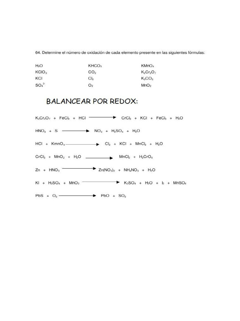 Ejercicios para Balancear Ecuaciones Por Balance de Carga | PDF