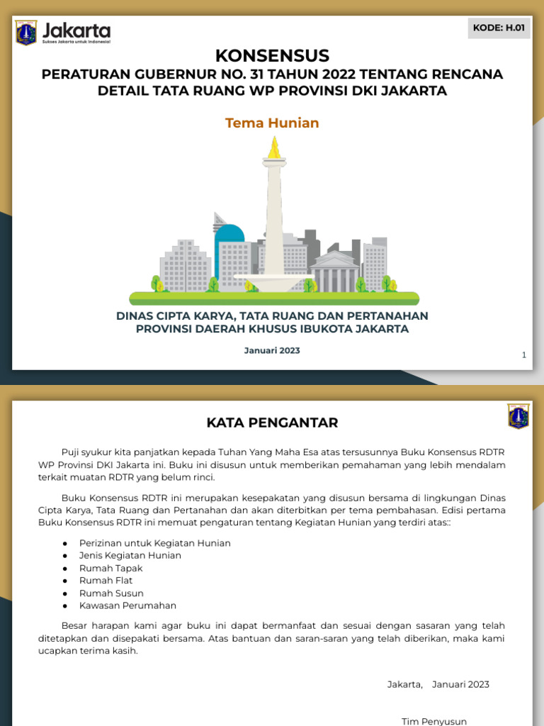 Buku Saku Konsensus RDTR - Tema Hunian - H.01-1 | PDF