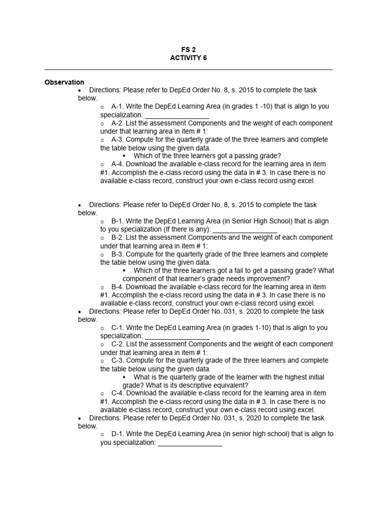 FS2 Activity 6 - Observation | PDF | Teachers | Simulation