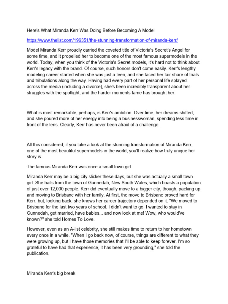 Miranda Kerr's Pre-Modeling Life | PDF | Fashion