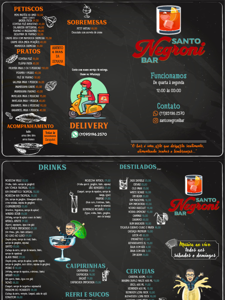 Cardapio Santo Negroni Bar (Atualizado) | PDF