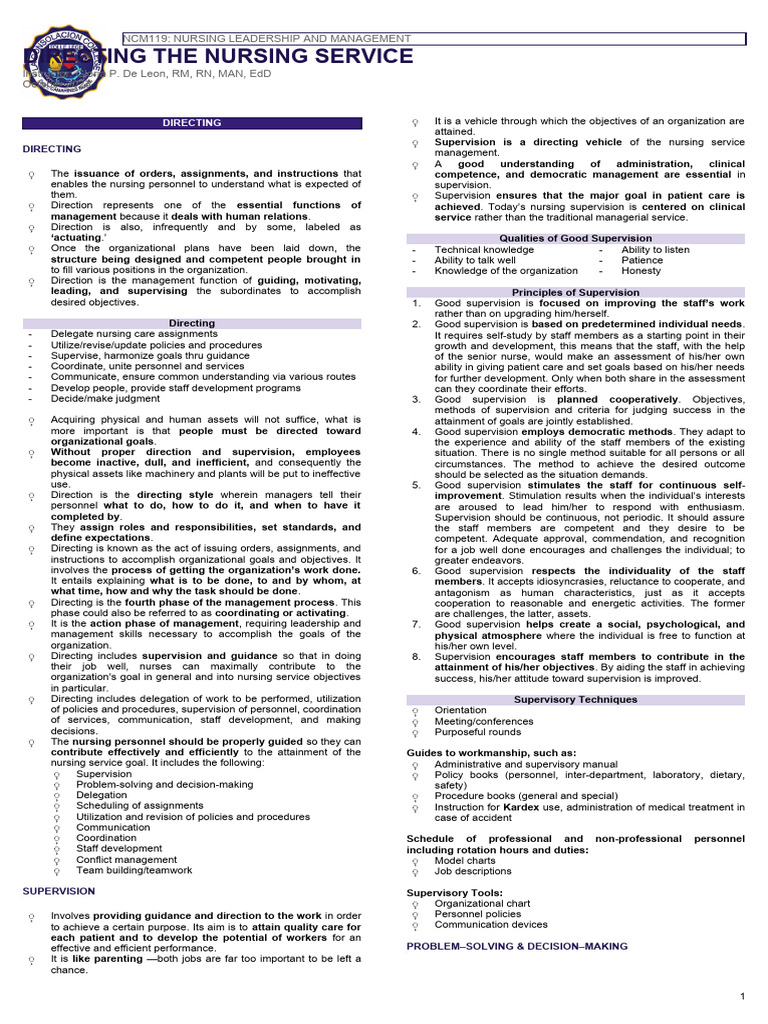 Nursing Leadership: Directing Services | PDF | Nursing | Decision Making