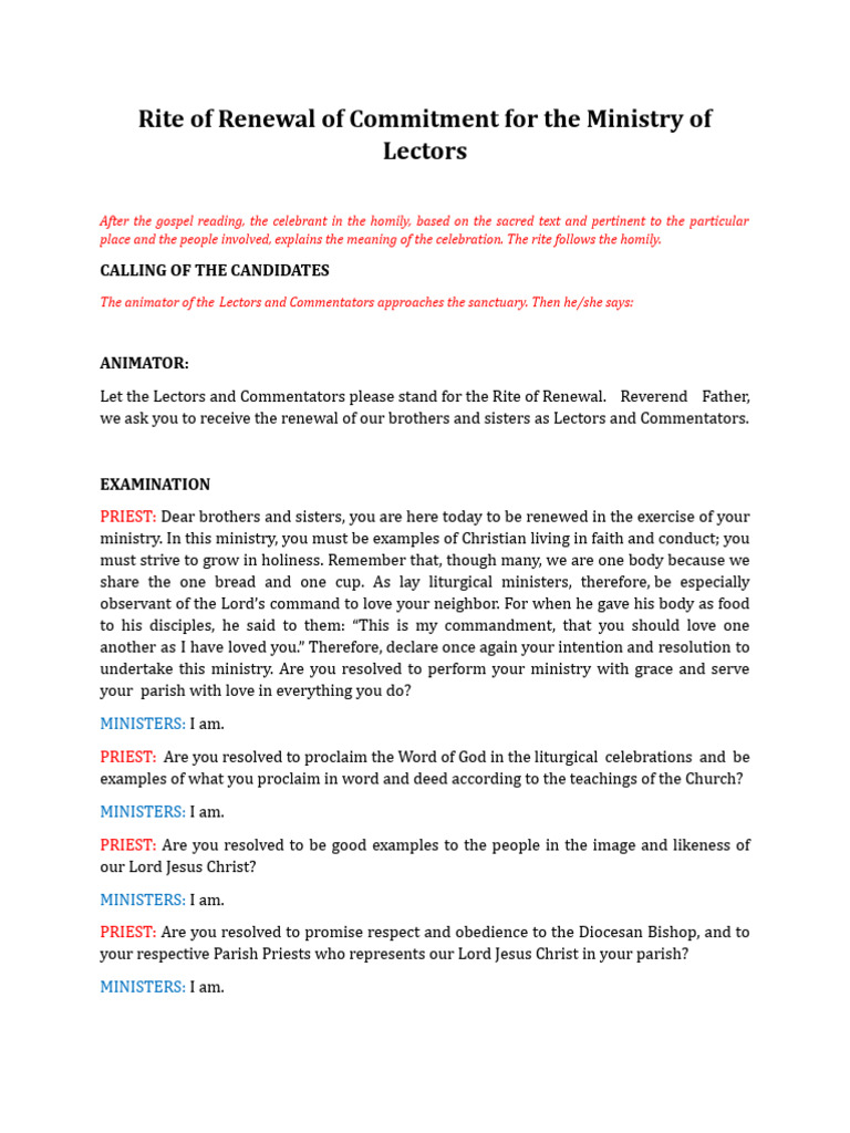 Rite-of-Renewal-and-Commissioning-of-Lectors | PDF | Sacraments | Jesus