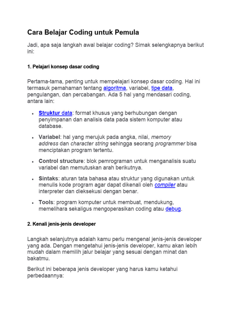 Cara Belajar Coding Untuk Pemula | PDF | Karier & Perkembangan | Bisnis