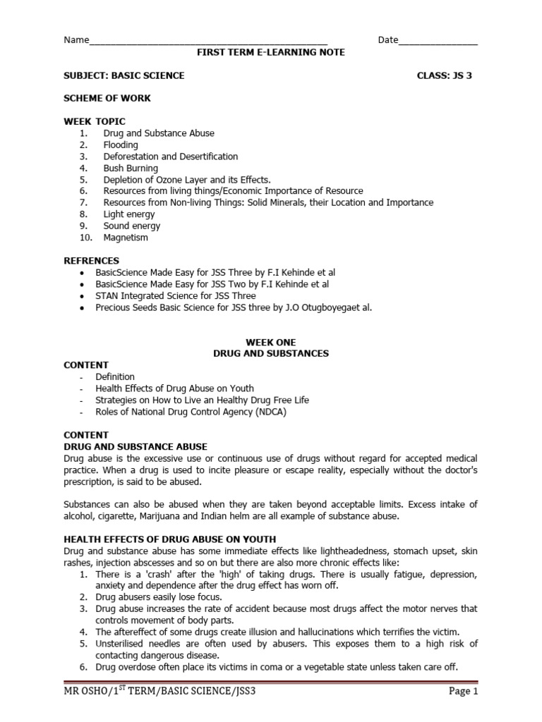 1ST Term J3 Basic Science | PDF | Ozone Depletion | Climate Change