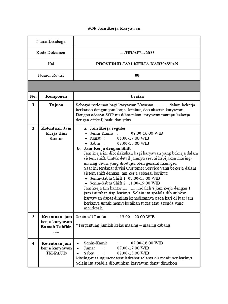 SOP Jam Kerja Karyawan | PDF