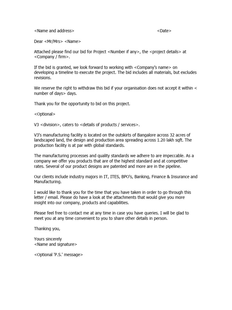 Bid Cover Letter | PDF