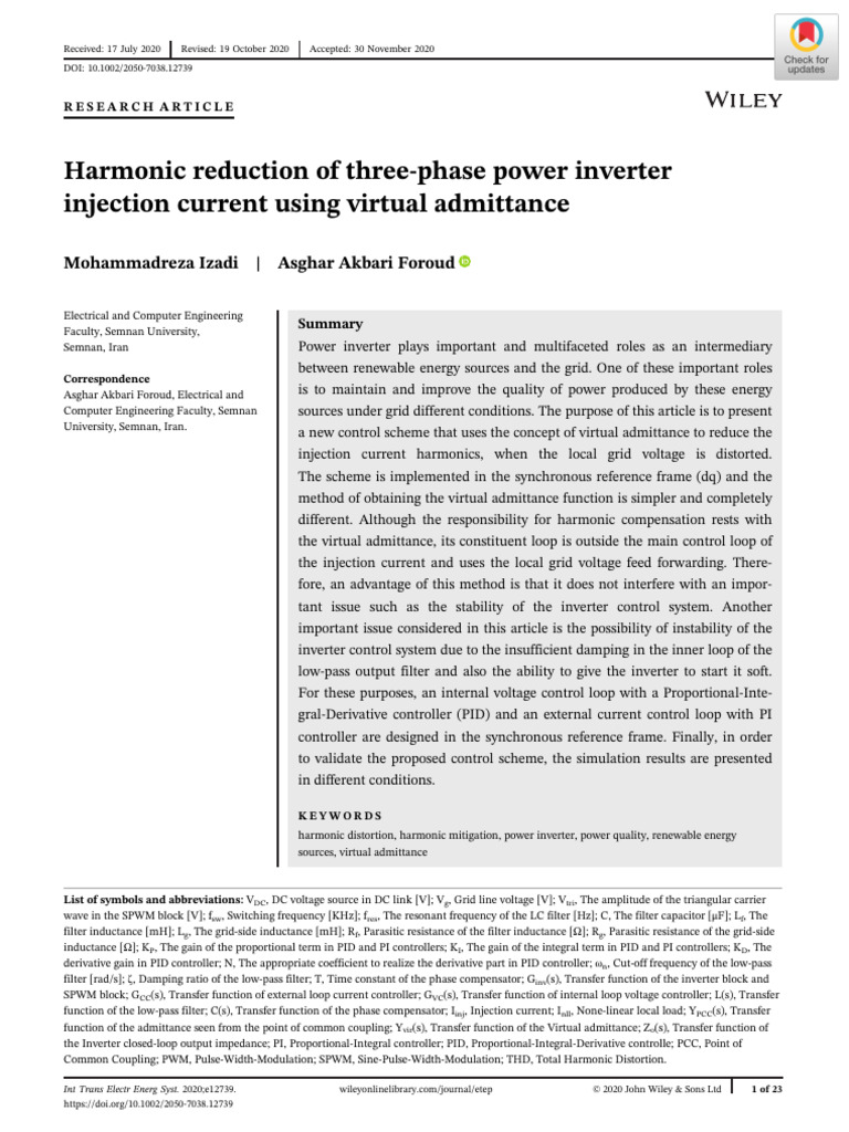 Harmonic Reduction of Three-Phase Power Inverter Injection Current ...