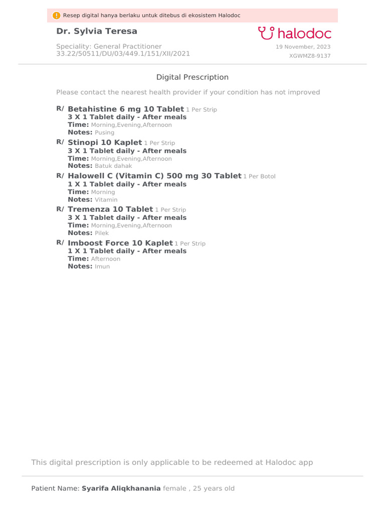 Digital Prescription for Syarifa | PDF