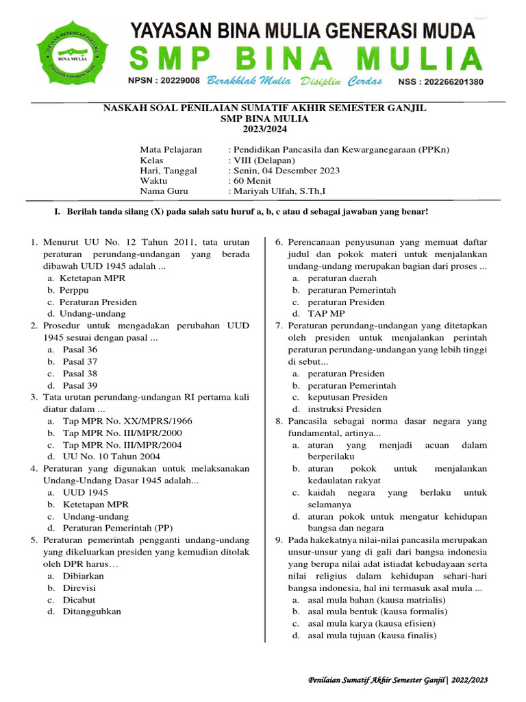 Soal Pas PPKN KLS 8 | PDF