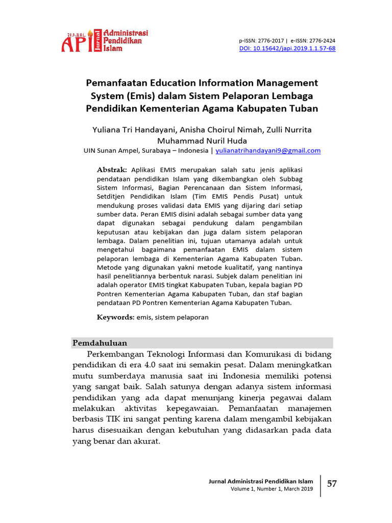 Pemanfaatan Education Information Management System (Emis) Dalam Sistem Pelaporan Lembaga ...