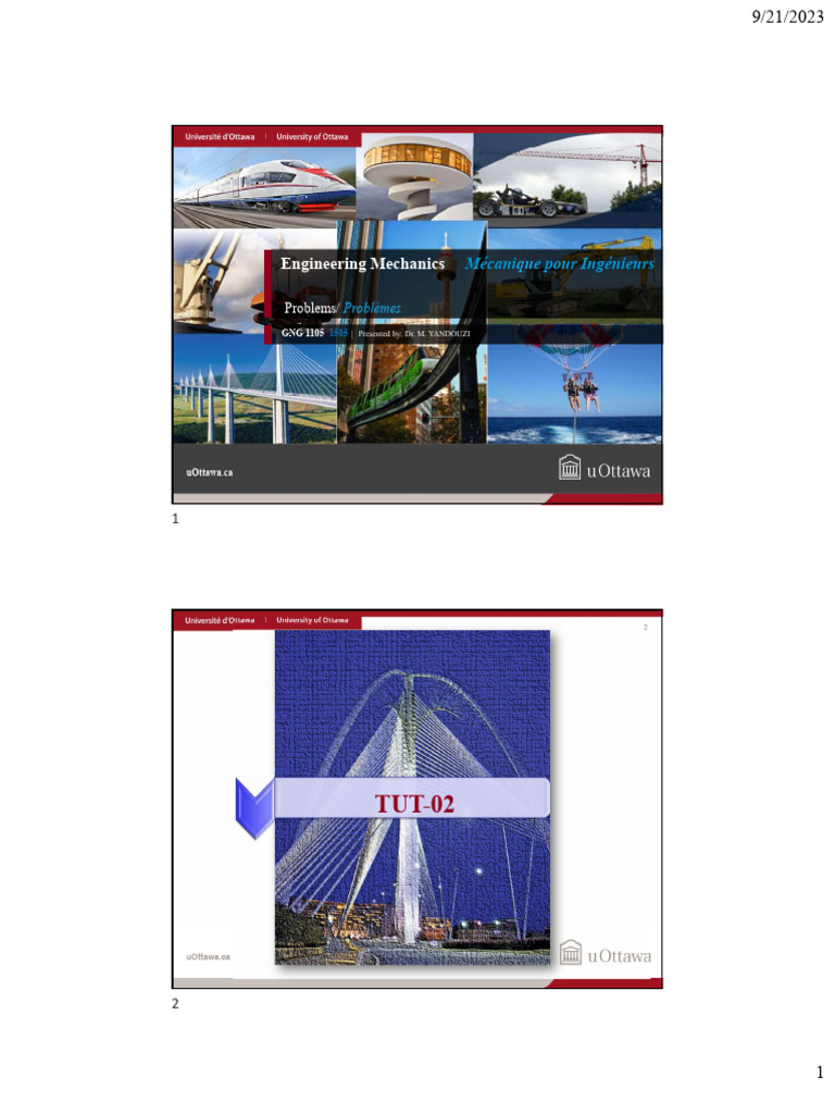 GNG1105-1505-Fall2023-TUT_02_Fin | PDF | Force | Beam (Structure)