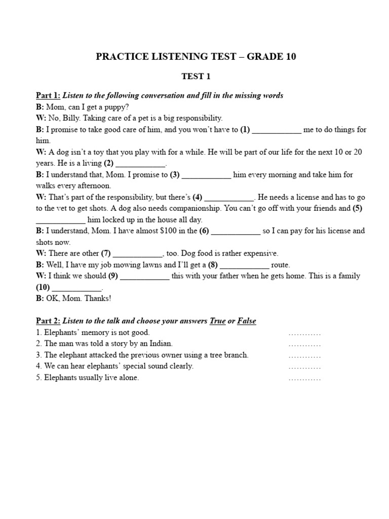 Practice Test No.1 | PDF | Domesticated Animals | Animals And Humans