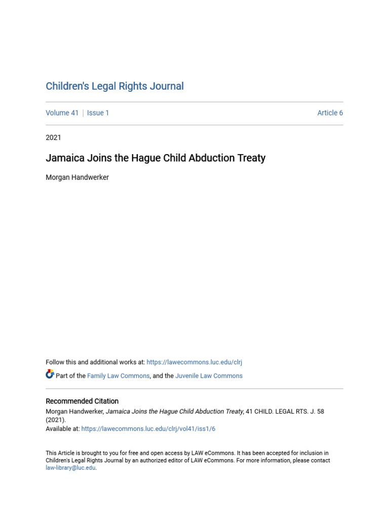 Jamaica Joins the Hague Child Abduction Treaty | PDF