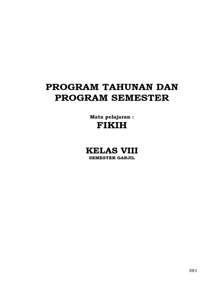 Program Tahunan Dan Program Semester Fikih: Kelas Viii | PDF