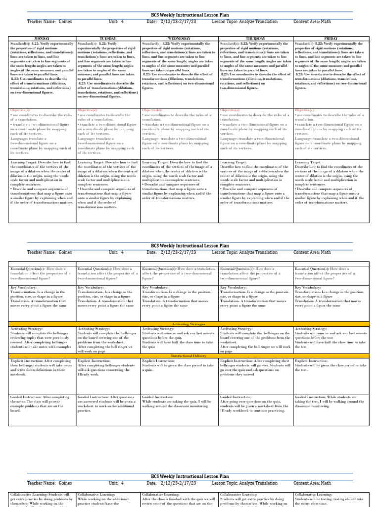 lesson plan analyze translation | PDF | 2 D Computer Graphics | Shape