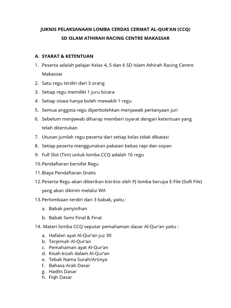 Juknis CCQ Porseni | PDF