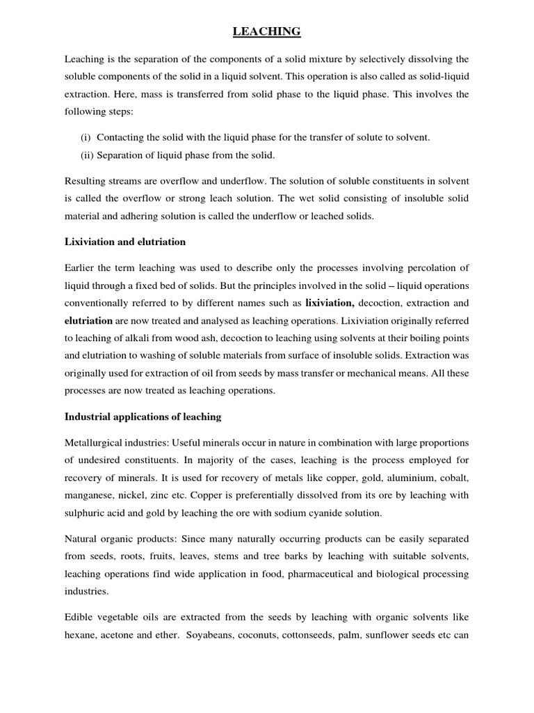 Leaching | PDF | Solubility | Liquids